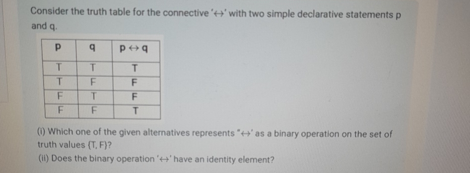 Solved Consider the truth table for the connective ' ﻿harr ' | Chegg.com