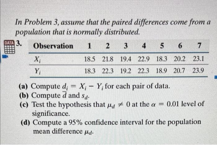 Solved In Problem 3, assume that the paired differences come | Chegg.com