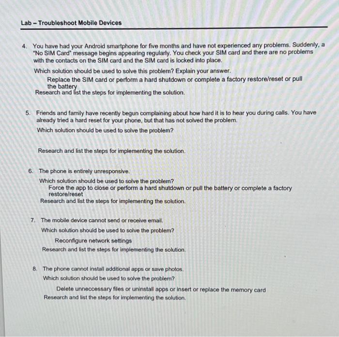 Lab - Troubleshoot Mobile Devices Introduction In | Chegg.com