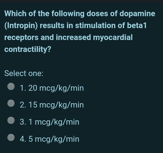 Solved Which of the following doses of dopamine (Intropin) | Chegg.com