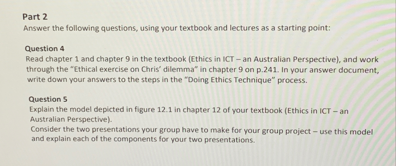 Solved Part 2Answer the following questions, using your | Chegg.com