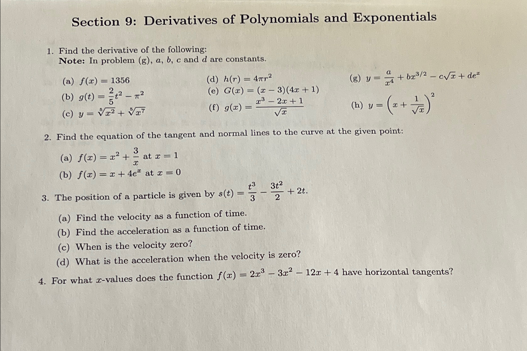 Solved Section 9: Derivatives of Polynomials and | Chegg.com