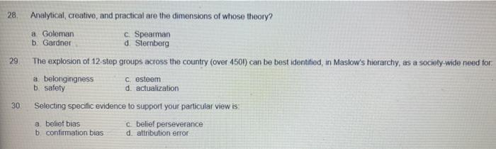 Solved 28 29 Analytical creative, and practical are the | Chegg.com