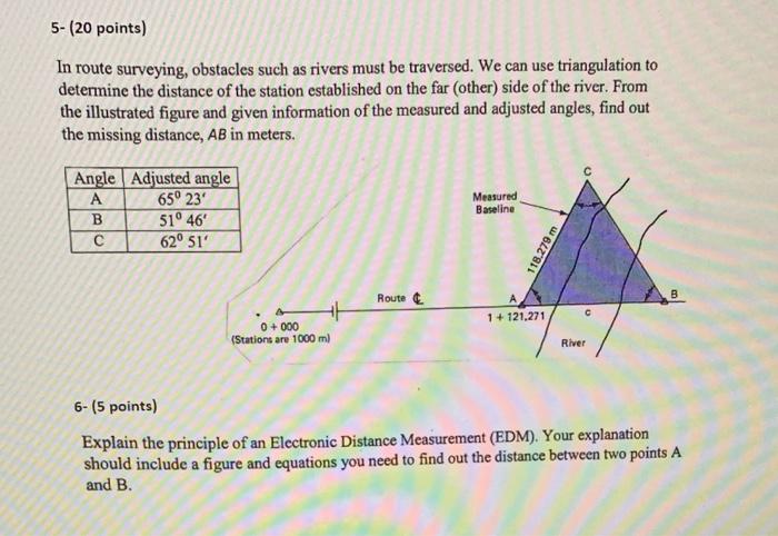 Solved In route surveying, obstacles such as rivers must be | Chegg.com