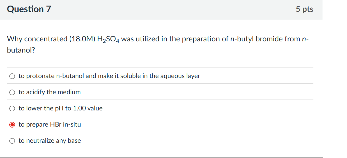 Solved Question 7Why concentrated (18.0M)H2SO4 ﻿was utilized | Chegg.com