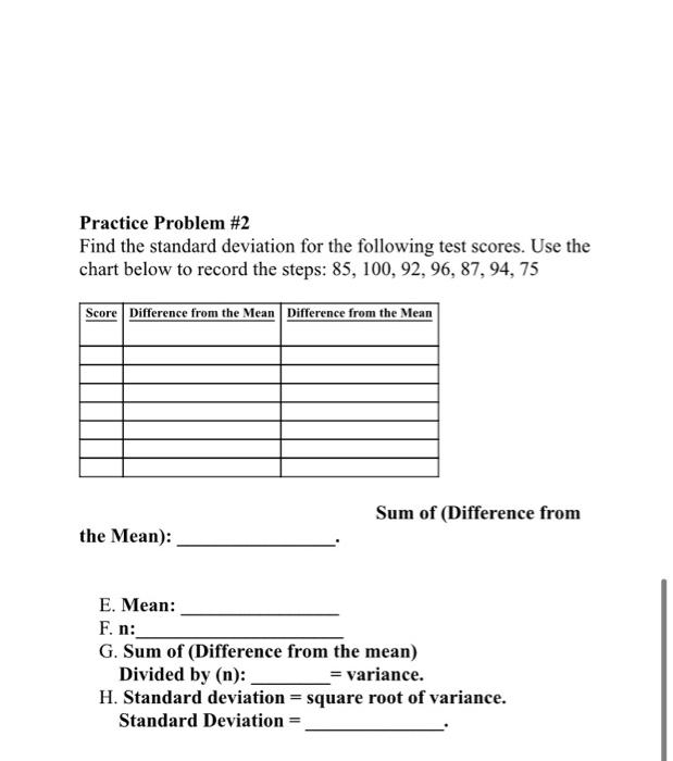 Solved Practice Problem #2 Find the standard deviation for | Chegg.com
