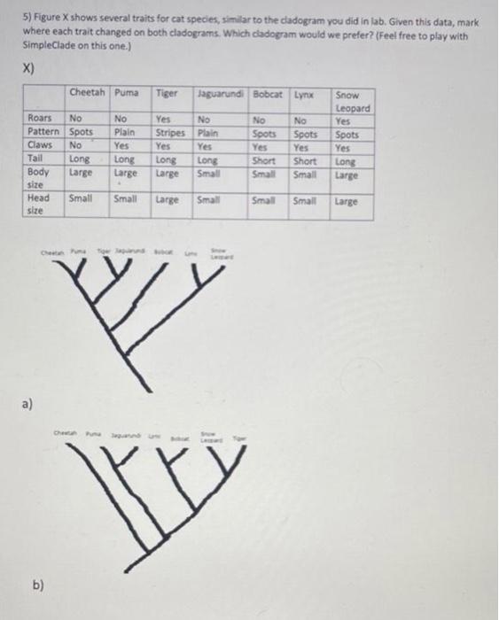 5) Figure X shows several traits for cat species, | Chegg.com