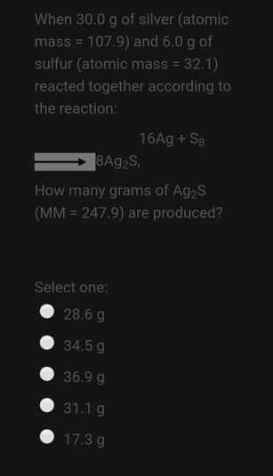 Solved When 30.0 g of silver (atomic mass = 107.9) and 6.0 g | Chegg.com