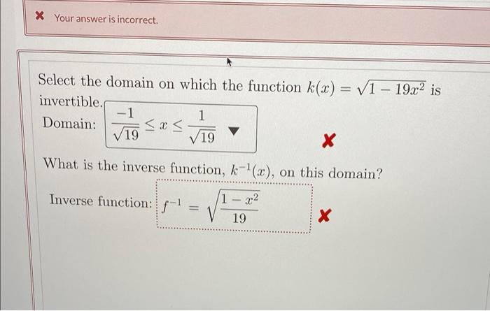 Solved X Your answer is incorrect. Select the domain on | Chegg.com