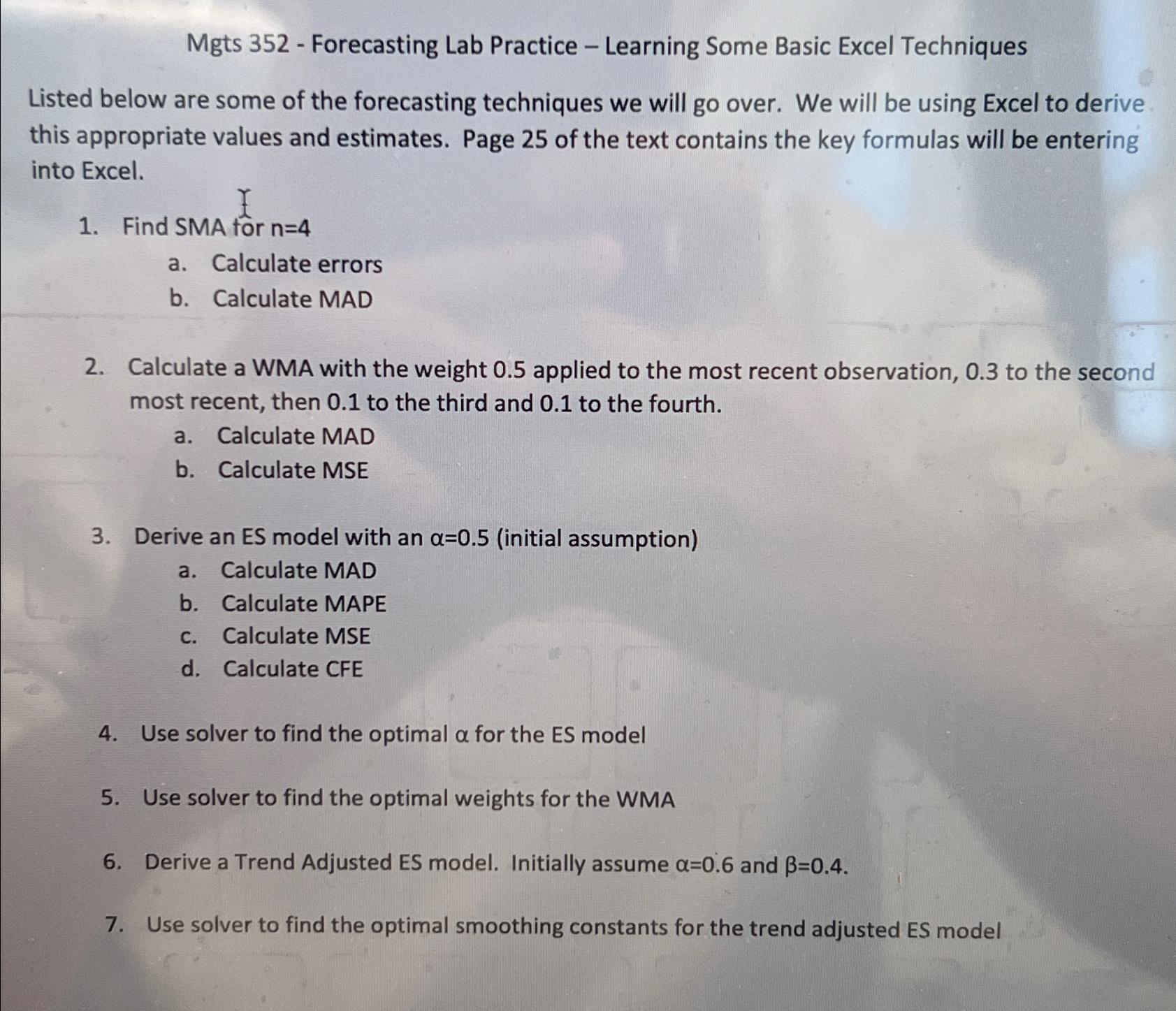 Solved Mgts 352 - ﻿Forecasting Lab Practice - ﻿Learning Some | Chegg.com