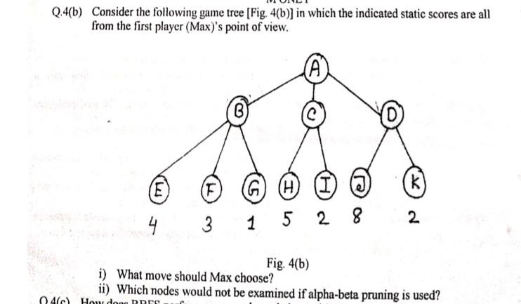 Solved Q.4(b) Consider the following game tree (Fig. 4(b)] | Chegg.com