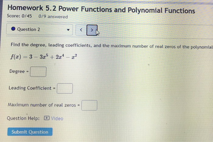 Solved Homework 5.2 Power Functions and Polynomial Functions | Chegg.com