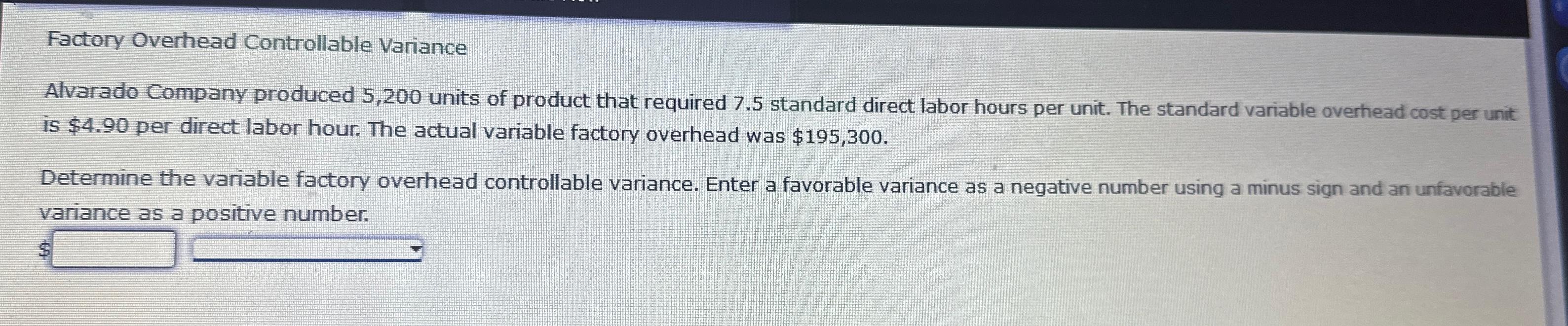 Solved Factory Overhead Controllable VarianceAlvarado | Chegg.com