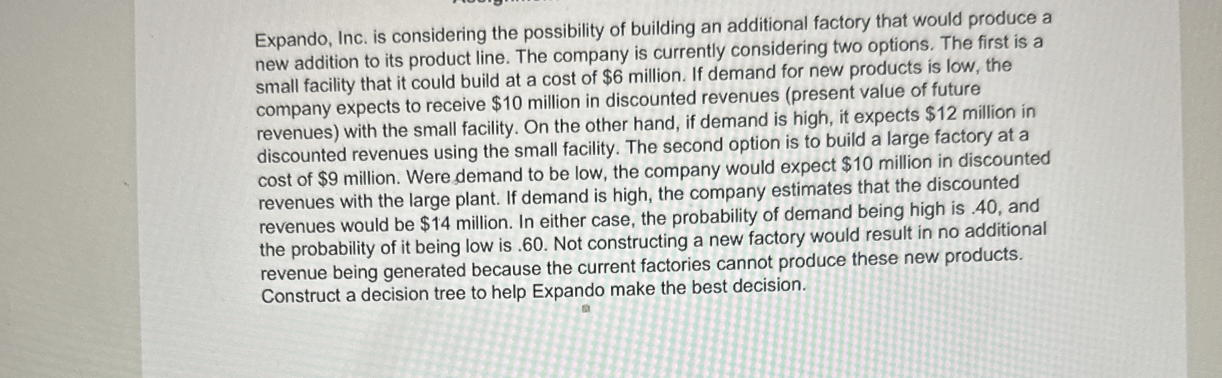 Solved Expando, Inc. is considering the possibility of | Chegg.com