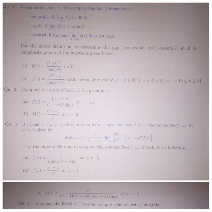 Solved Rn. 1. A singularity point of a complex function is | Chegg.com