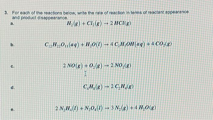 Solved For each of the reactions below, write the rate of | Chegg.com