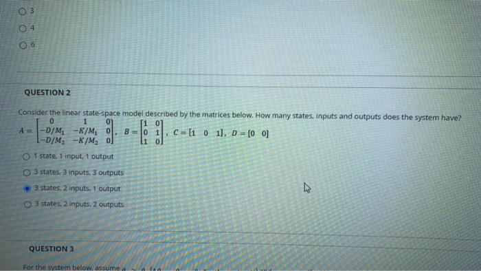 Solved 3 Ο Ο Ο 4 Question 2 Consider The Linear State Space