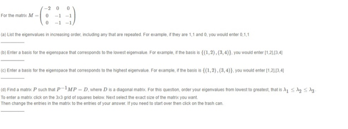 Solved For the matrix M - 1-2 O 0 0 -1 1 0 -1 -1 (a) List | Chegg.com