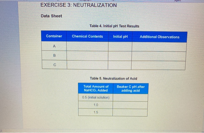 EXERCISE 3: NEUTRALIZATION Data Sheet Table 4. | Chegg.com