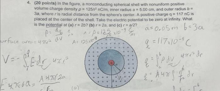 Solved (20 points) In the figure, a nonconducting spherical | Chegg.com