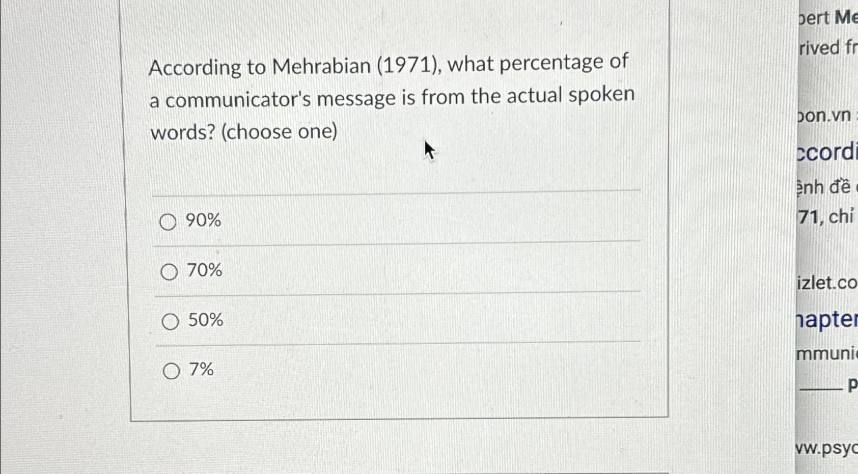 Solved According to Mehrabian (1971), ﻿what percentage of a | Chegg.com