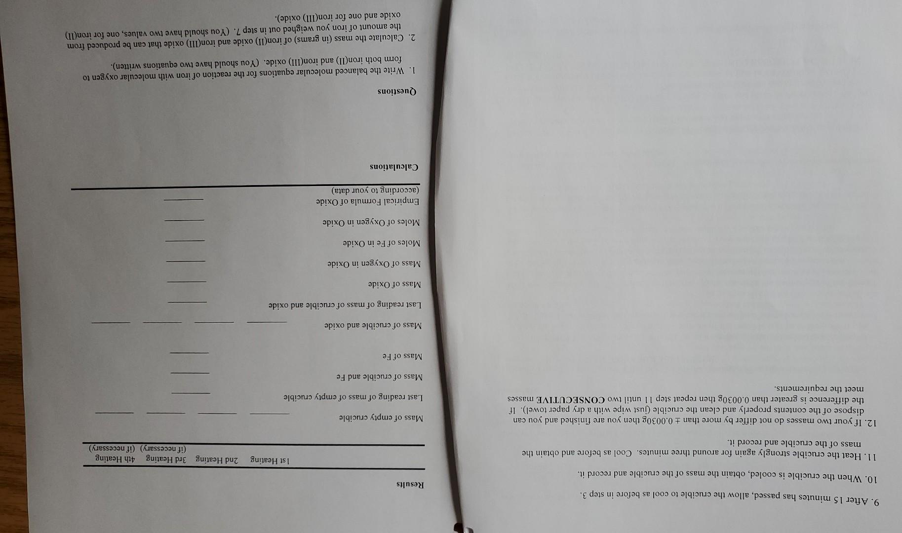 8. Set up your crucible the same way as in step 2. | Chegg.com