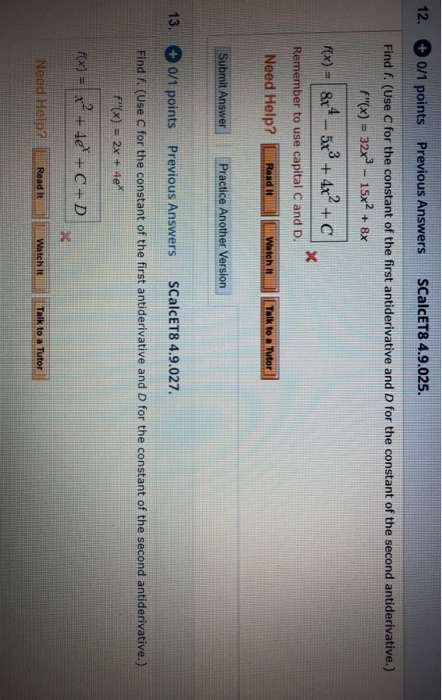 Solved 12. + 0/1 points Previous Answers SCalcET8 4.9.025. | Chegg.com