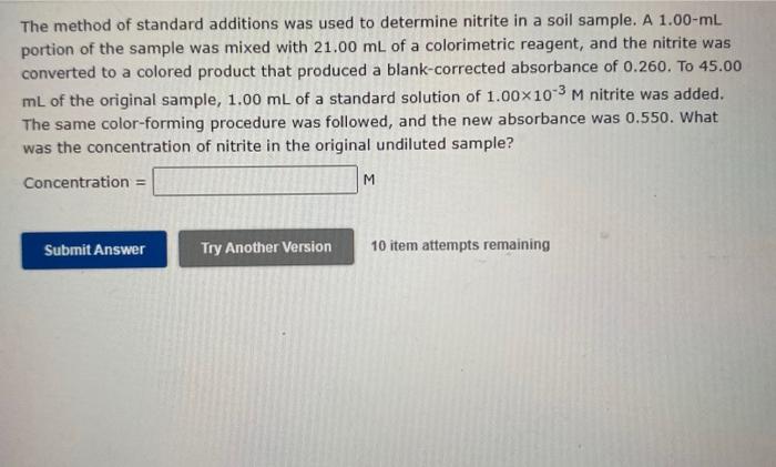 Solved The method of standard additions was used to | Chegg.com