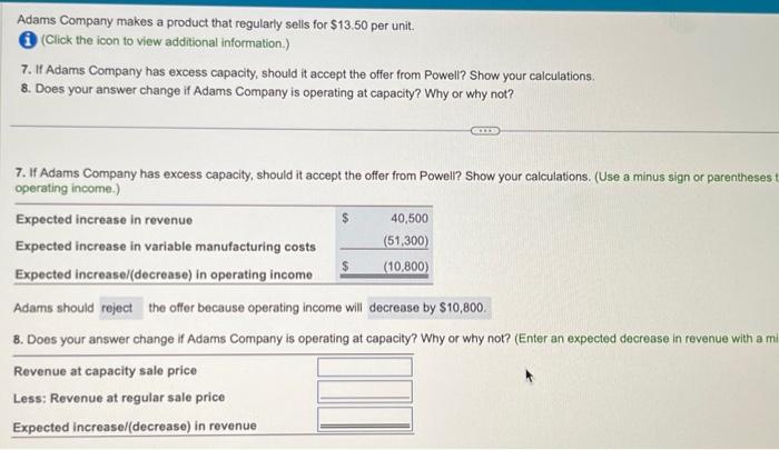 Solved Adams Company makes a product that regularly sells | Chegg.com