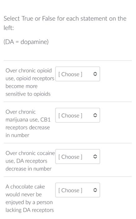 Solved Select True or False for each statement on the left: | Chegg.com