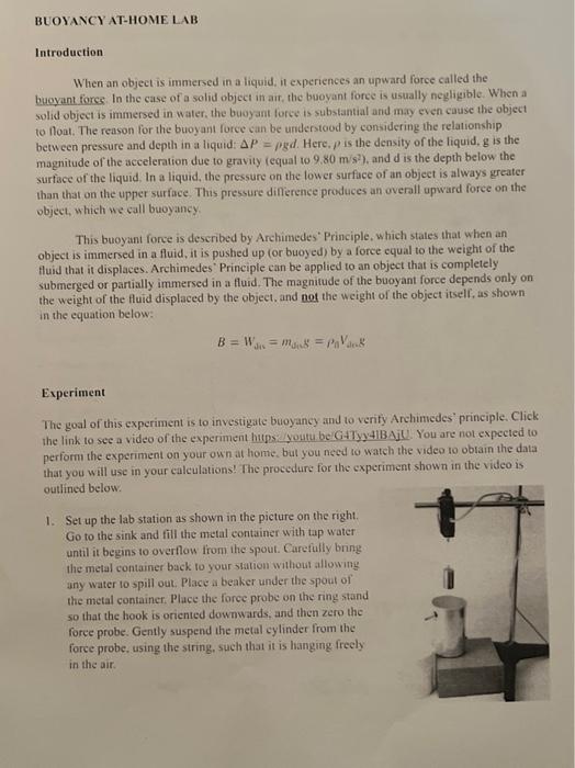 Solved BUOYANCY AT-HOME LAB Introduction When an object is | Chegg.com