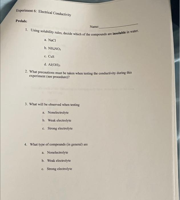 Solved 1. Using solubility rules, decide which of the | Chegg.com