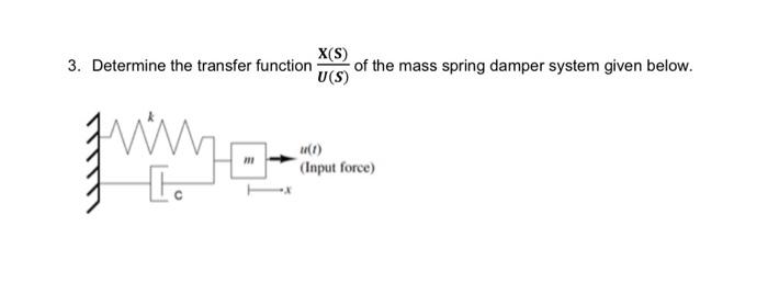 Solved 3. Determine the transfer function U(S)X(S) of the | Chegg.com