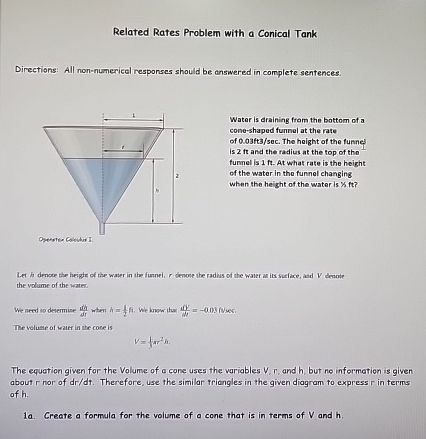 Solved Related Rates Problem with a Conical TankDirections: | Chegg.com