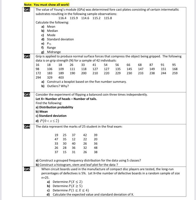 Q\#1 The value of Young's module (GPa) was determined | Chegg.com