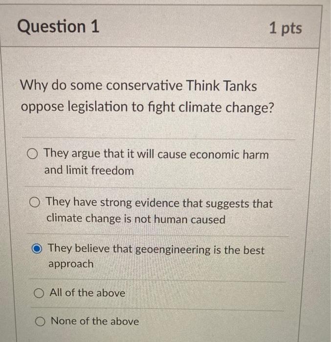 Solved Question 1 1 pts Why do some conservative Think Tanks | Chegg.com