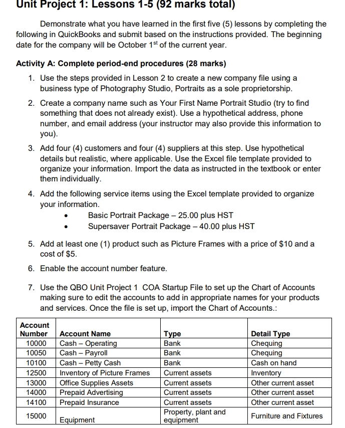 Solved Unit Project 1: Lessons 1-5 (92 ﻿marks | Chegg.com