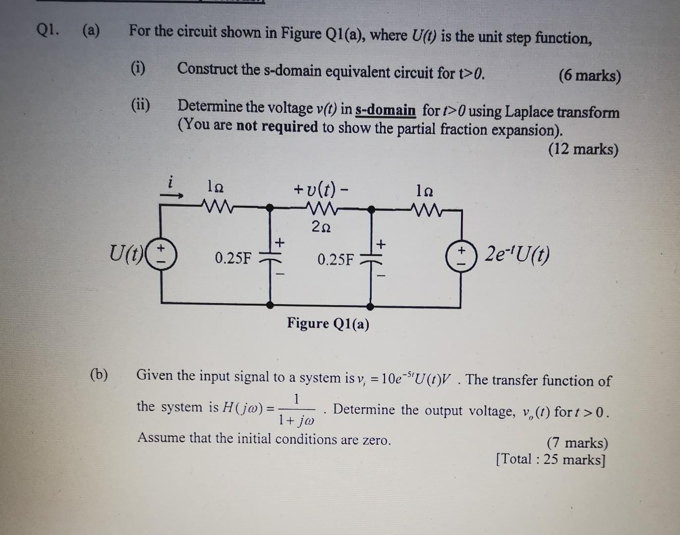 Solved Q1. (a) For the circuit shown in Figure Q1(a), where | Chegg.com