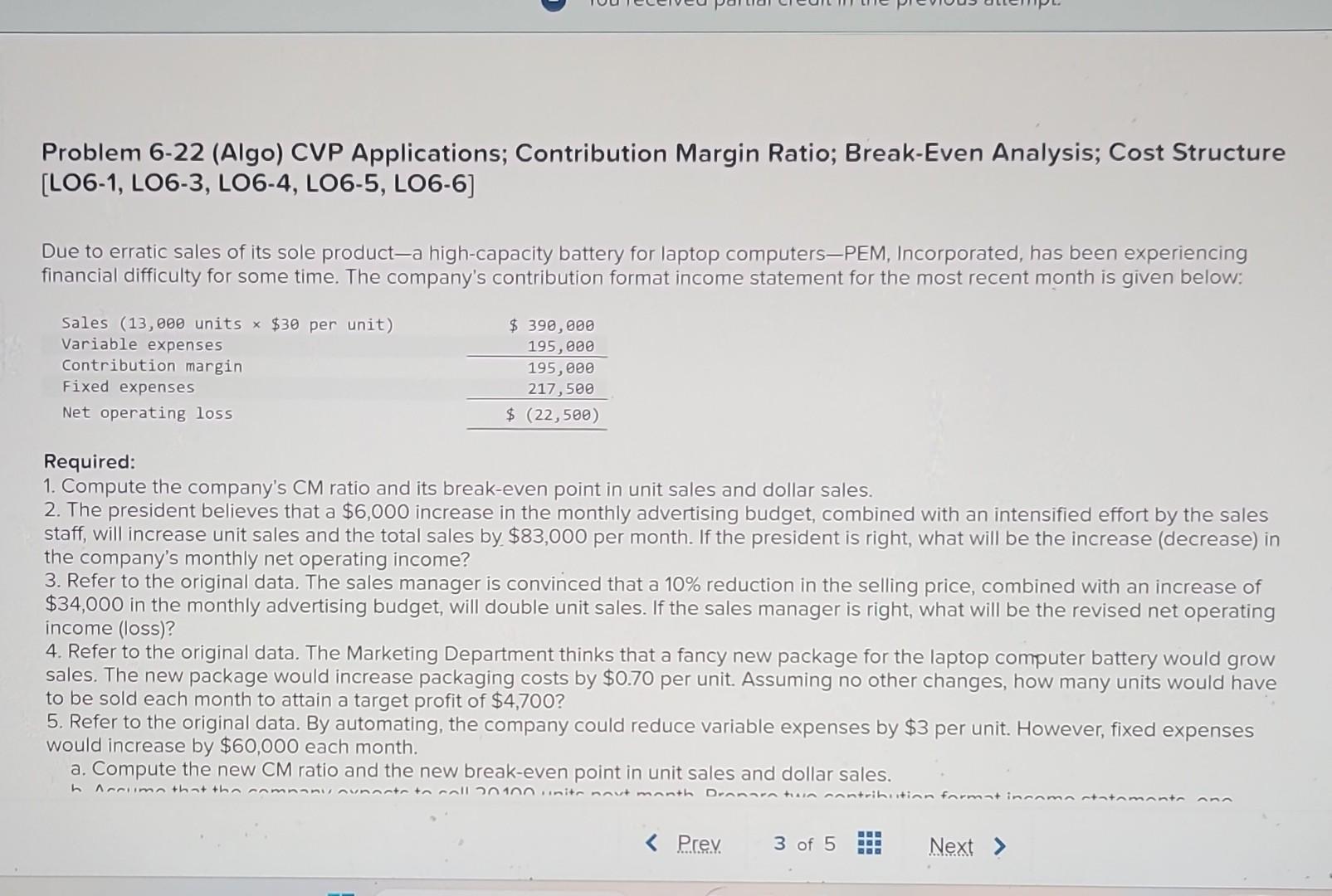 Solved Problem 6-22 (Algo) CVP Applications; Contribution | Chegg.com