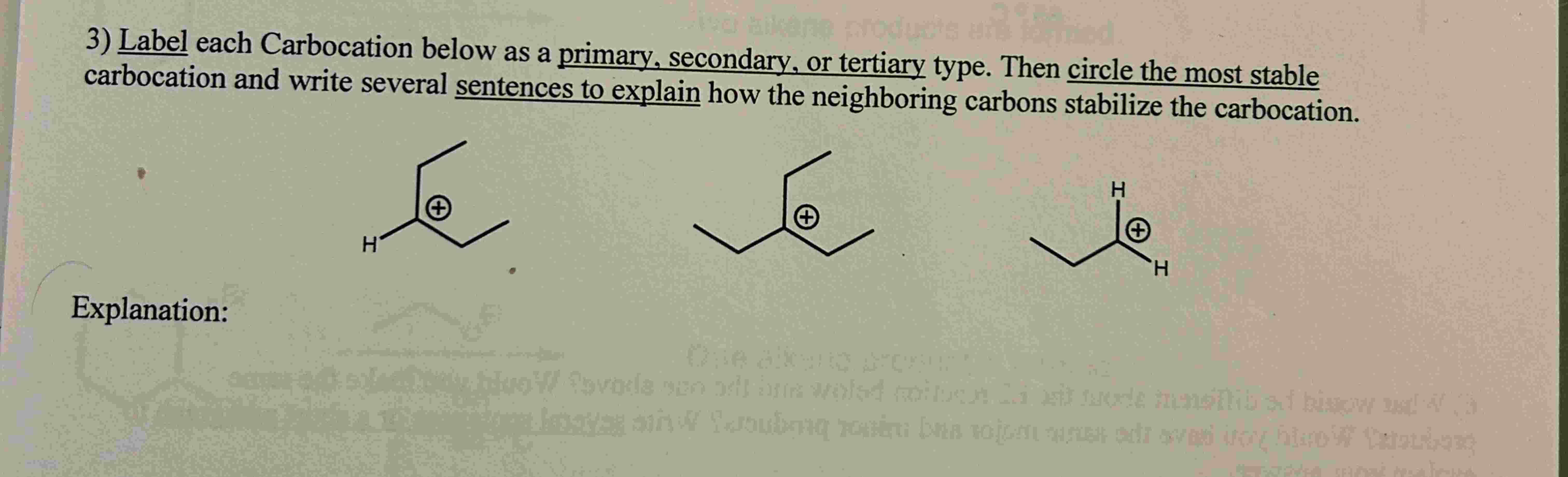 Solved 3) ﻿Label each Carbocation below as a primary, | Chegg.com