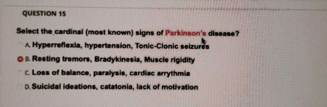 Solved QUESTION 15 Select the cardinal (most known) signs of | Chegg.com