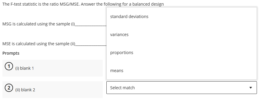 Solved The F-test statistic is the ratio MSG/MSE. ﻿Answer | Chegg.com