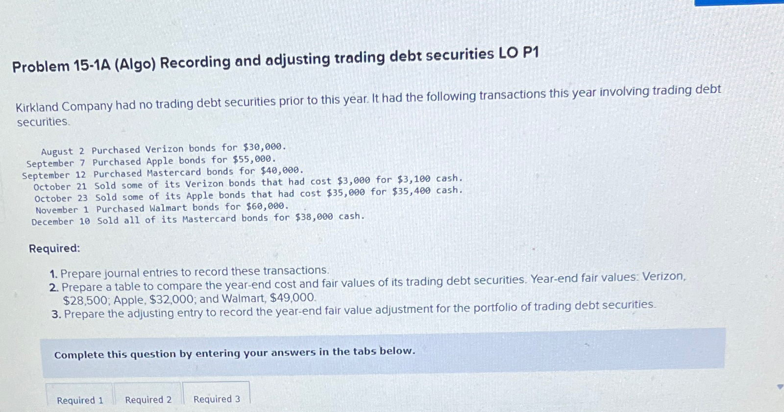Problem 15-1A (Algo) ﻿Recording and adjusting trading | Chegg.com