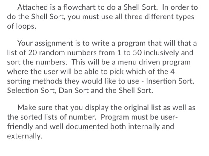 Solved Attached is a flowchart to do a Shell Sort. In order | Chegg.com
