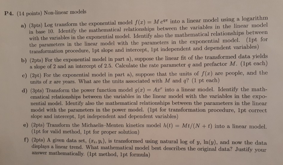 Solved P4. (14 points) Non-linear models a) (3pts) Log | Chegg.com