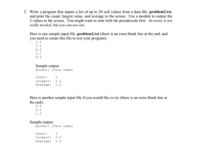 Solved 2. Write a program that inputs a list of up to 20 | Chegg.com