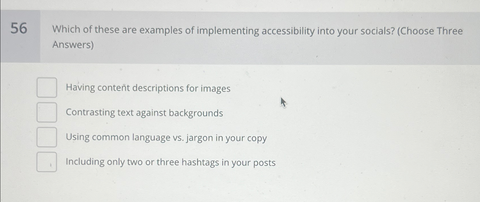 Solved 56 ﻿Which of these are examples of implementing | Chegg.com