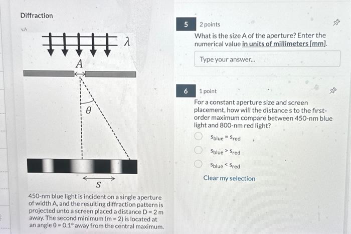 Solved Diffraction 5 points What is the size A of the | Chegg.com