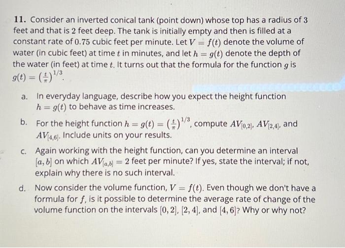 Solved 11. Consider an inverted conical tank (point down) | Chegg.com
