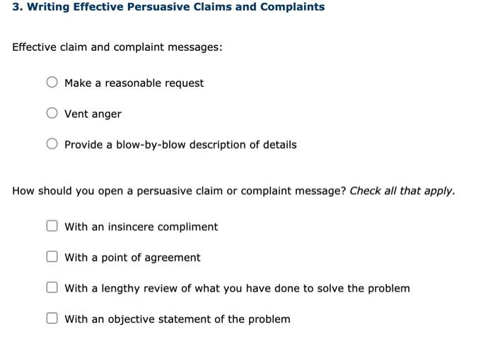 Solved 3. Writing Effective Persuasive Claims and Complaints | Chegg.com